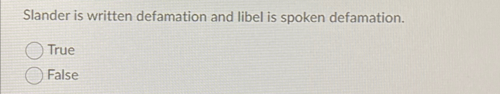 Solved Slander is written defamation and libel is spoken | Chegg.com