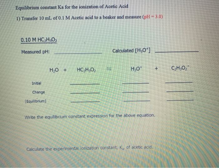 Solved Equilibrium constant Ka for the ionization of Acetic | Chegg.com