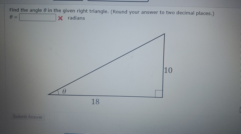 Solved Find the angle in the given right triangle. (Round | Chegg.com
