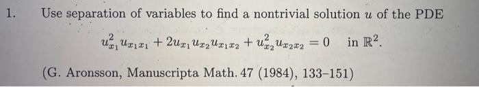 Solved Use separation of variables to find a nontrivial | Chegg.com