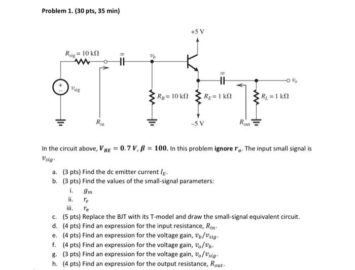Solved Problem 1. (30 pts, 35 min ) In the circuit above, | Chegg.com