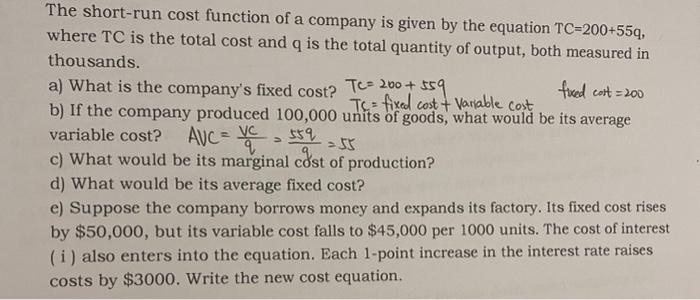 Solved The short-run cost function of a company is given by | Chegg.com