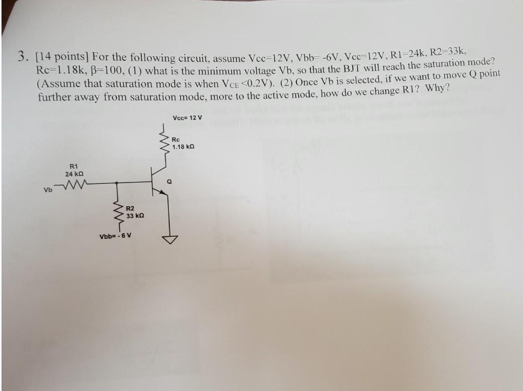 Solved [14 points] For the following circuit, assume Vcc=12 | Chegg.com