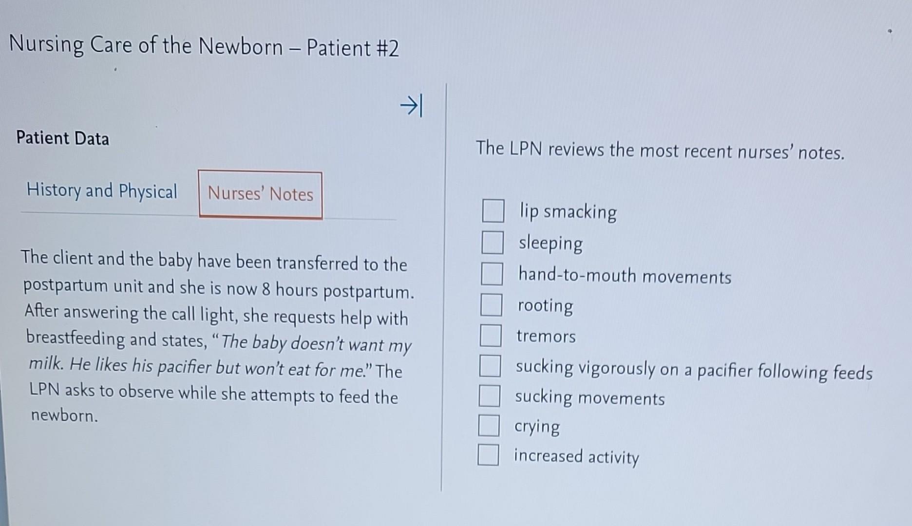 Solved Nursing Care of the Newborn - Patient \#2 → Patient | Chegg.com