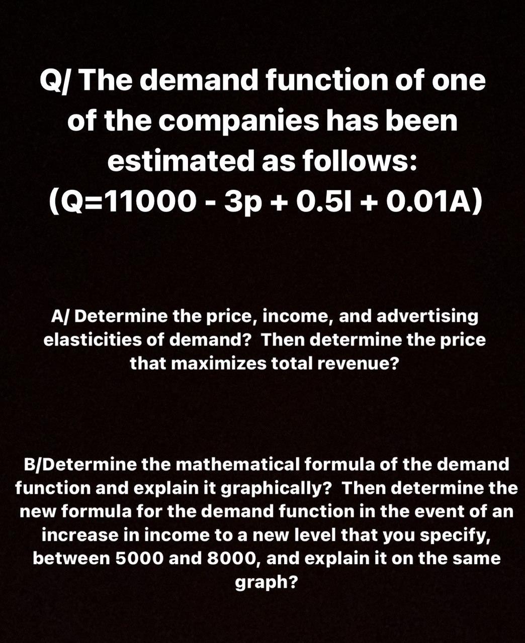 Solved Q/ The demand function of one of the companies has | Chegg.com