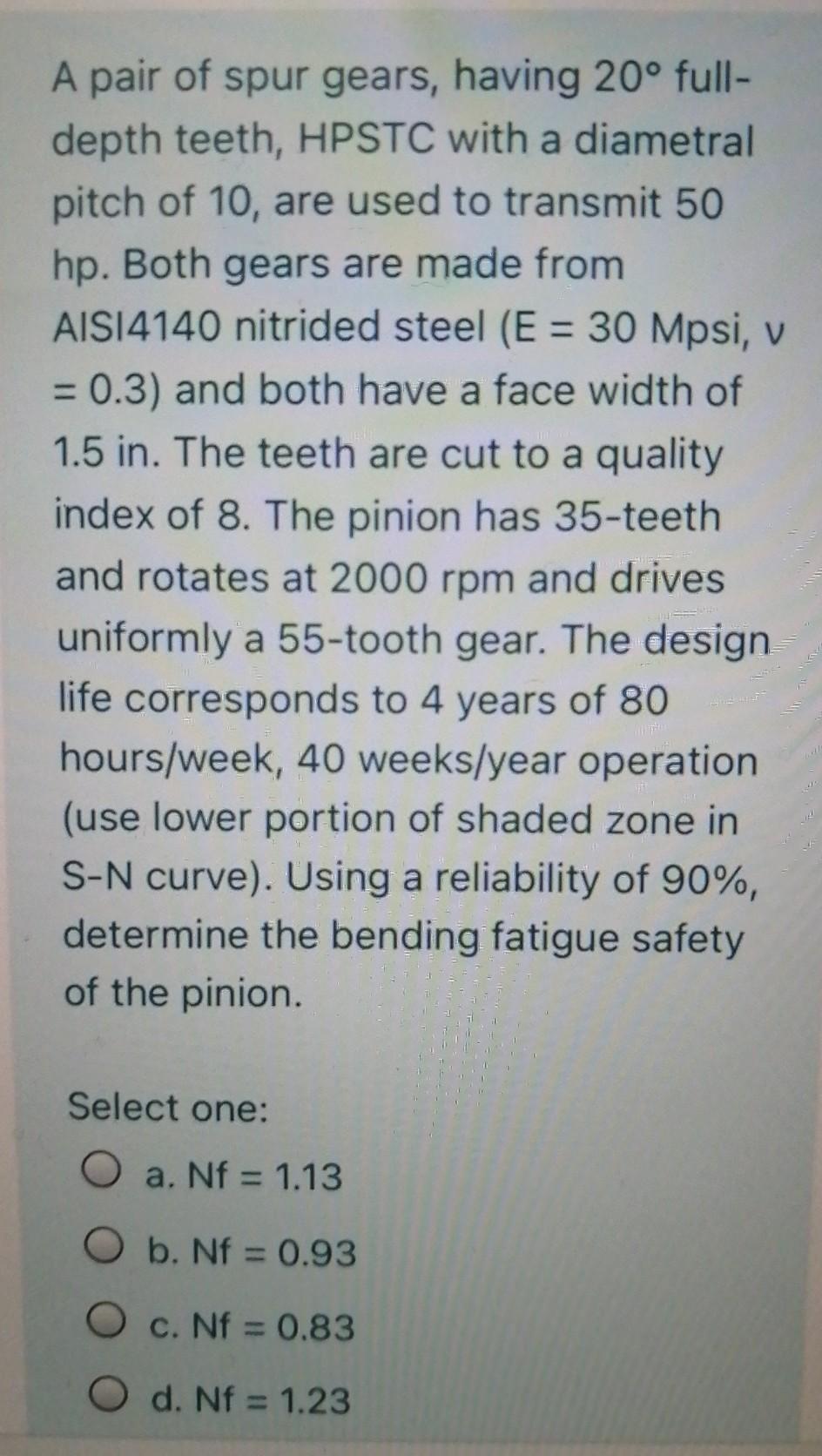 Solved A pair of spur gears, having 20° full- depth teeth, | Chegg.com