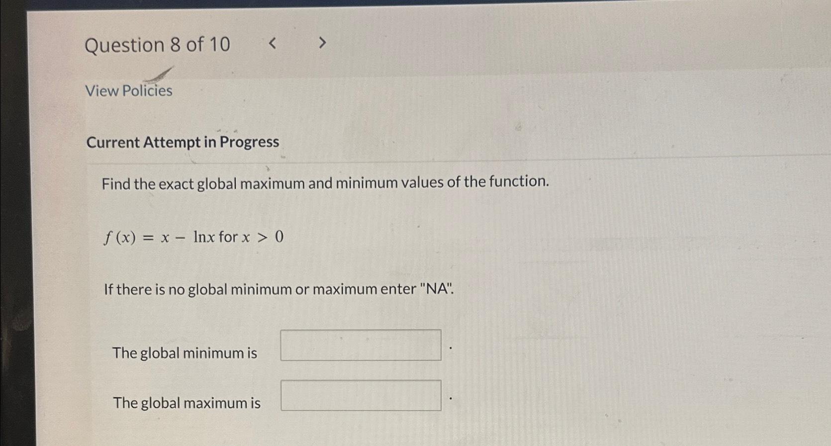 Solved Question 8 ﻿of 10View PoliciesCurrent Attempt in | Chegg.com