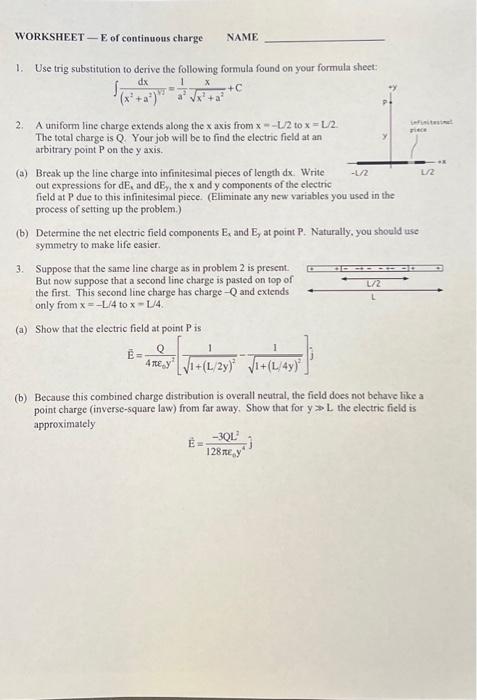 WORKSHEET - E of continuous charge NAME 1. Use trig | Chegg.com