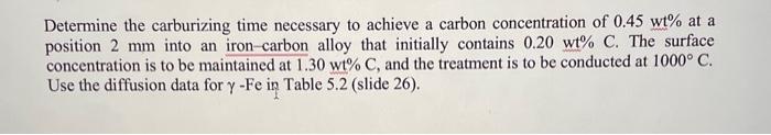 Solved Determine the carburizing time necessary to achieve a | Chegg.com