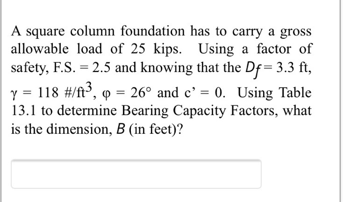 Solved A square column foundation has to carry a gross | Chegg.com