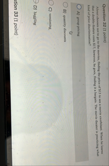 Solved Question 32 (1 ﻿point)Alexei chooses not to go to the | Chegg.com