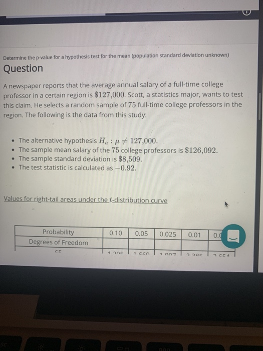 Solved Determine the p-value for a hypothesis test for the | Chegg.com