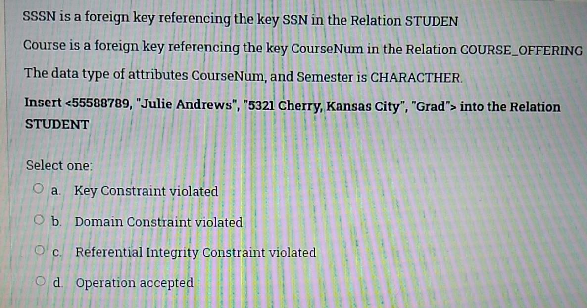 Solved Consider the following database. Primary keys are | Chegg.com