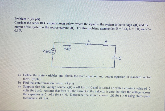 Solved Problem 7 (25 pts) Consider the series RLC circuit | Chegg.com