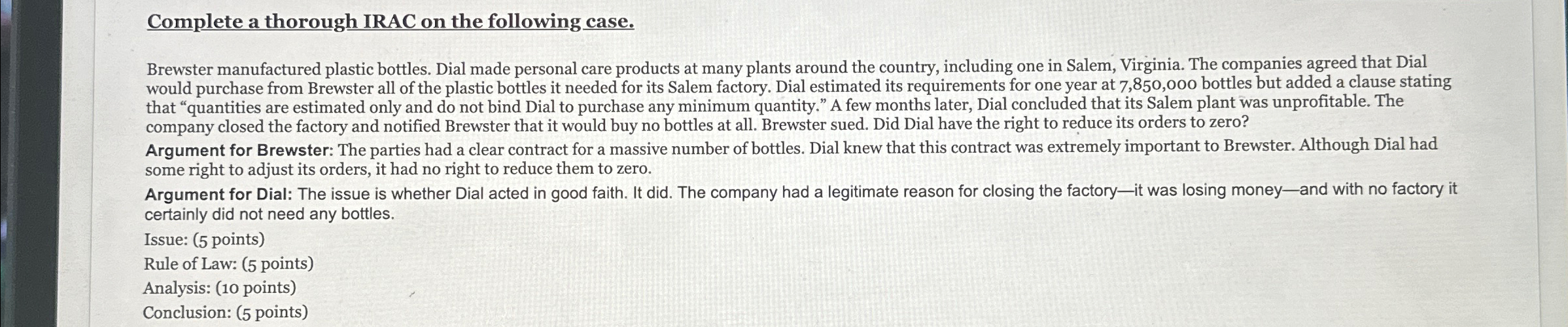 Solved Complete a thorough IRAC on the following | Chegg.com