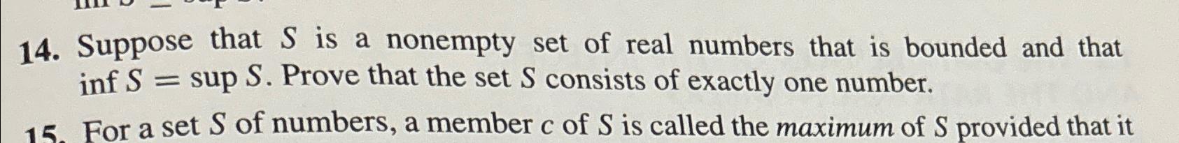 Solved Suppose that S ﻿is a nonempty set of real numbers | Chegg.com