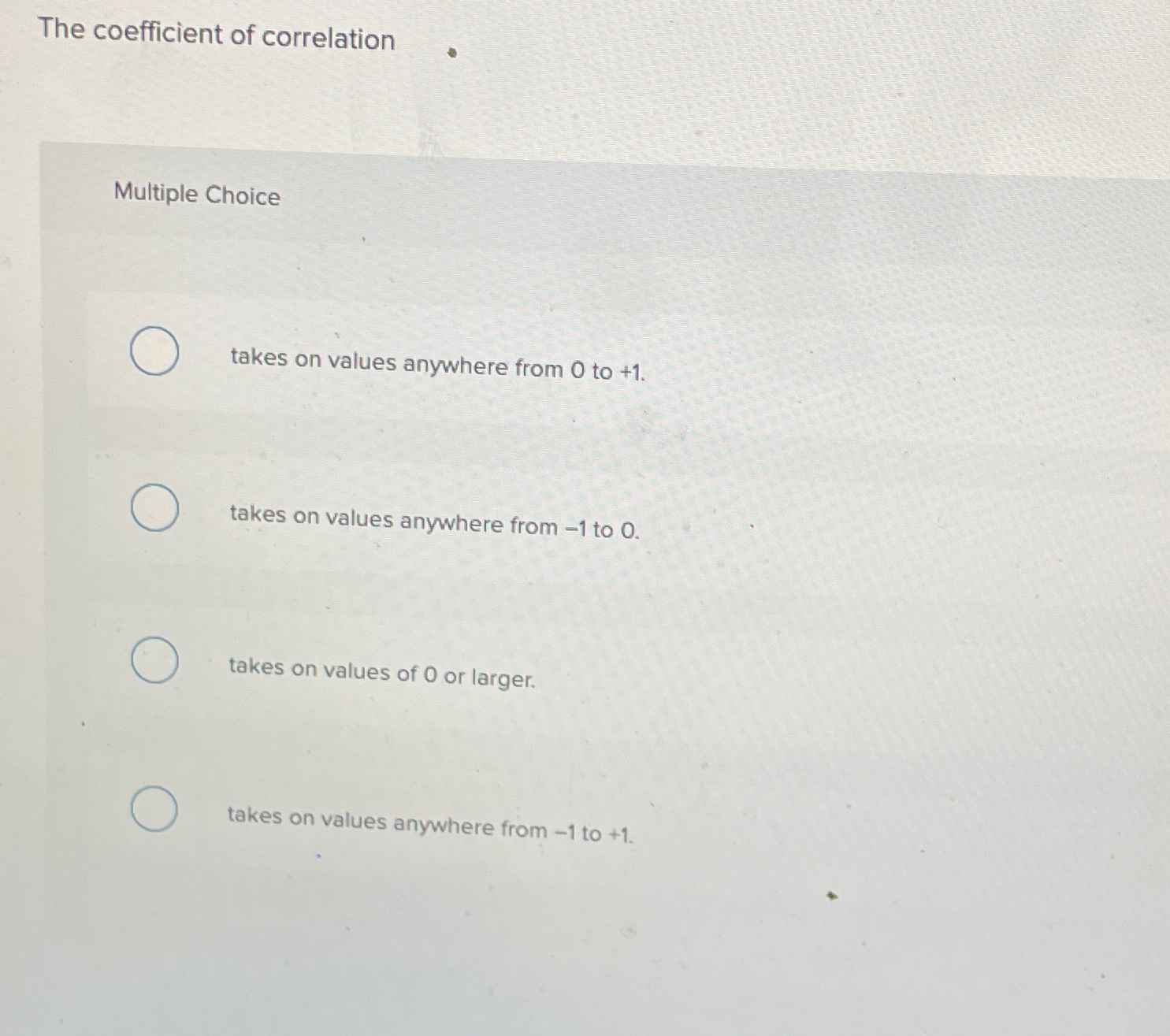 Solved The coefficient of correlationMultiple Choicetakes on | Chegg.com