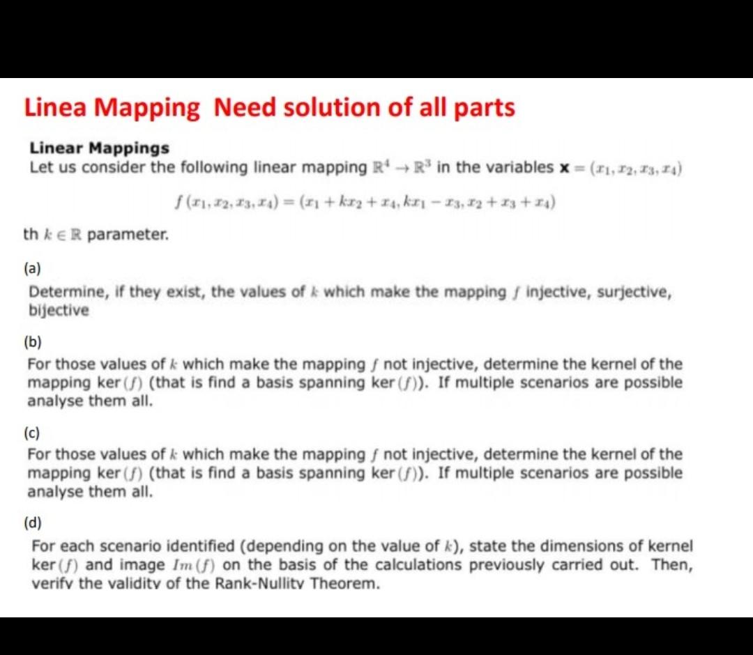 Solved Linea Mapping Need solution of all parts Linear | Chegg.com