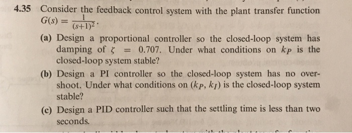 Solved 4.35 Consider the feedback control system with the | Chegg.com