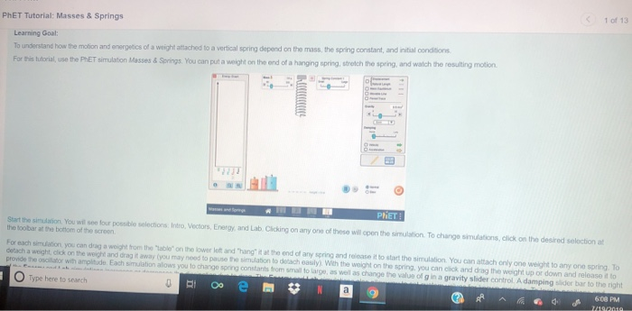 PhET Tutorial: Masses & Springs Part Recall that in | Chegg.com