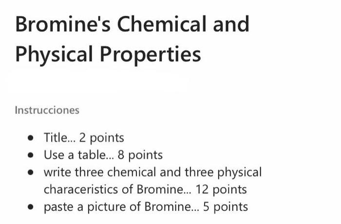 Solved Bromine's Chemical and Physical Properties | Chegg.com