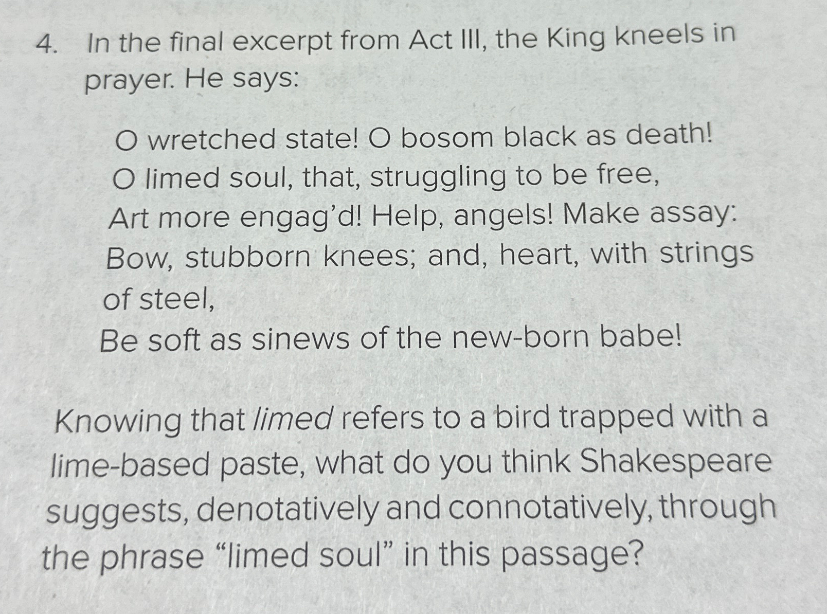 Solved In the final excerpt from Act III, the King kneels in | Chegg.com