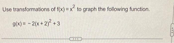 Solved Use transformations of f(x)=x2 to graph the following | Chegg.com