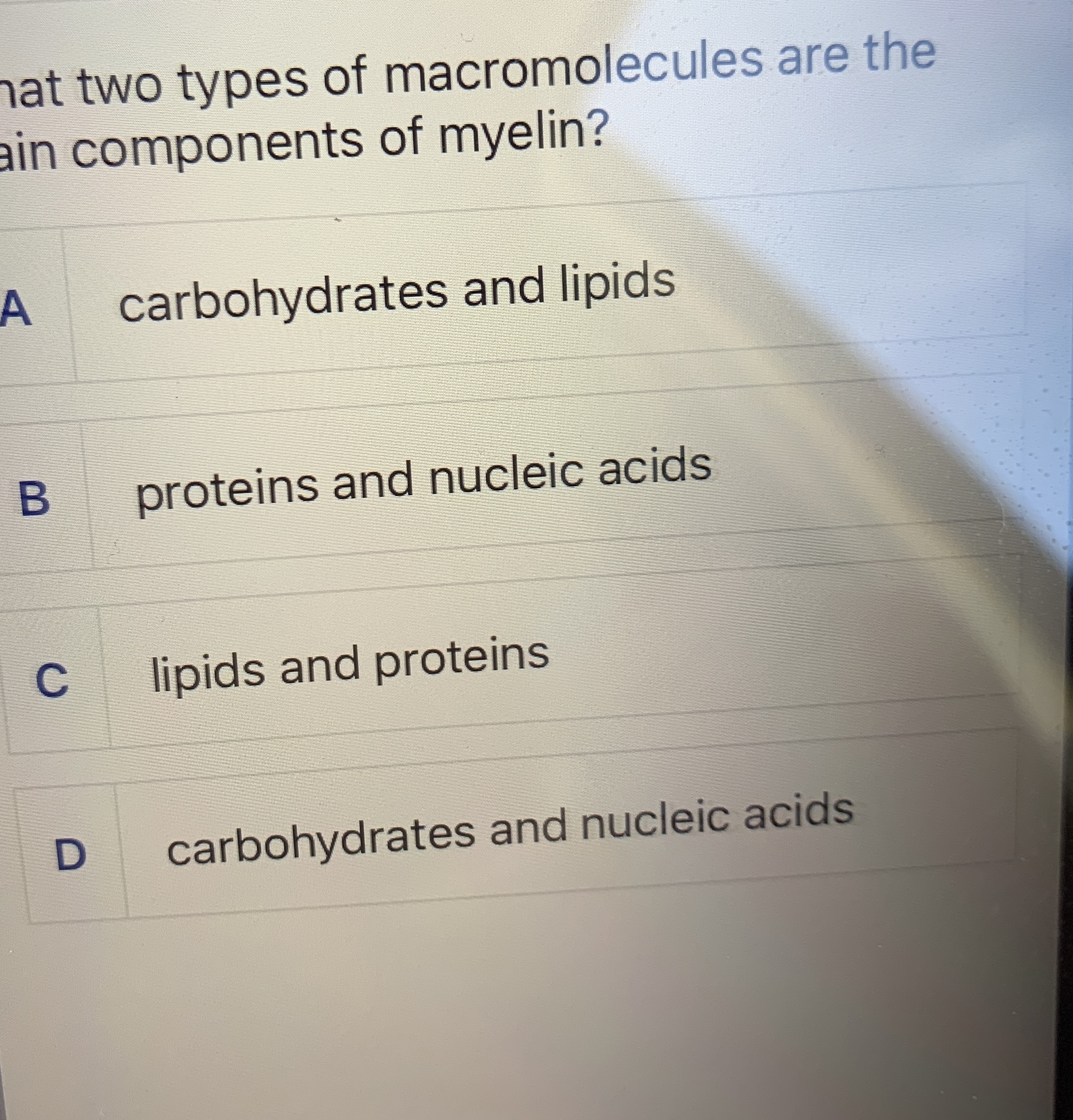 Solved nat two types of macromolecules are the ain | Chegg.com