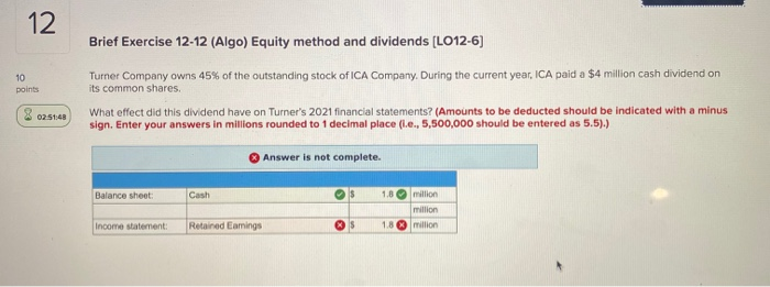 Solved Brief Exercise 12-12 (Algo) Equity method and | Chegg.com