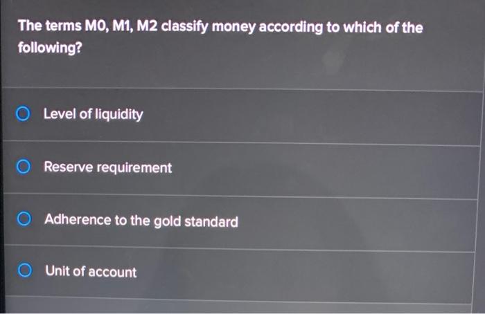 Solved See Attached: The terms M0, M1, and M2 classify money | Chegg.com