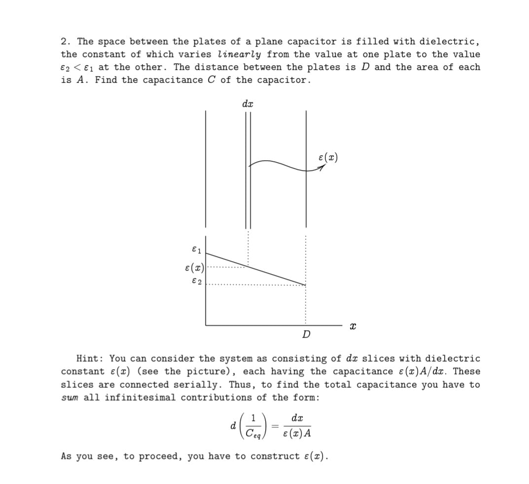 Solved The space between the plates of a plane capacitor is | Chegg.com