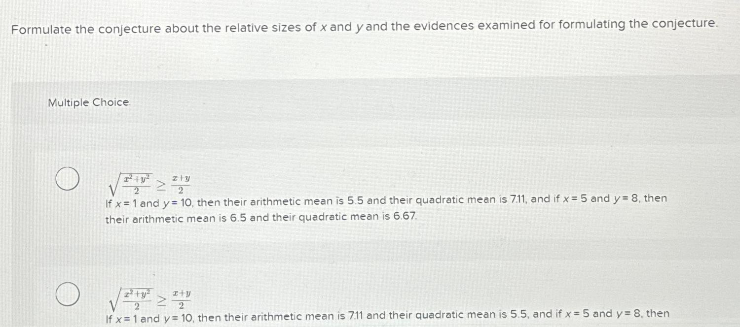 Solved Formulate the conjecture about the relative sizes of | Chegg.com