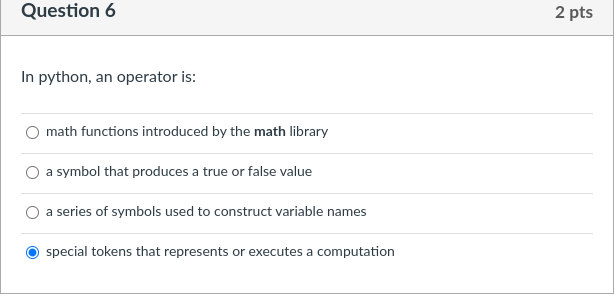 Solved Question 6in Python, An Operator Is:math Functions
