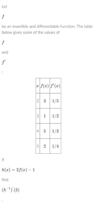 Solved Be An Invertible And Differentiable Function The 