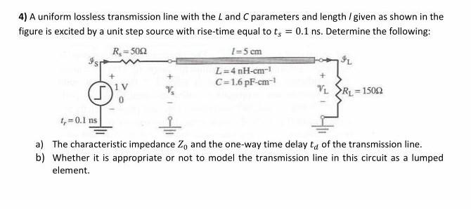 Solved 1) Consider the transmission line system shown in the | Chegg.com