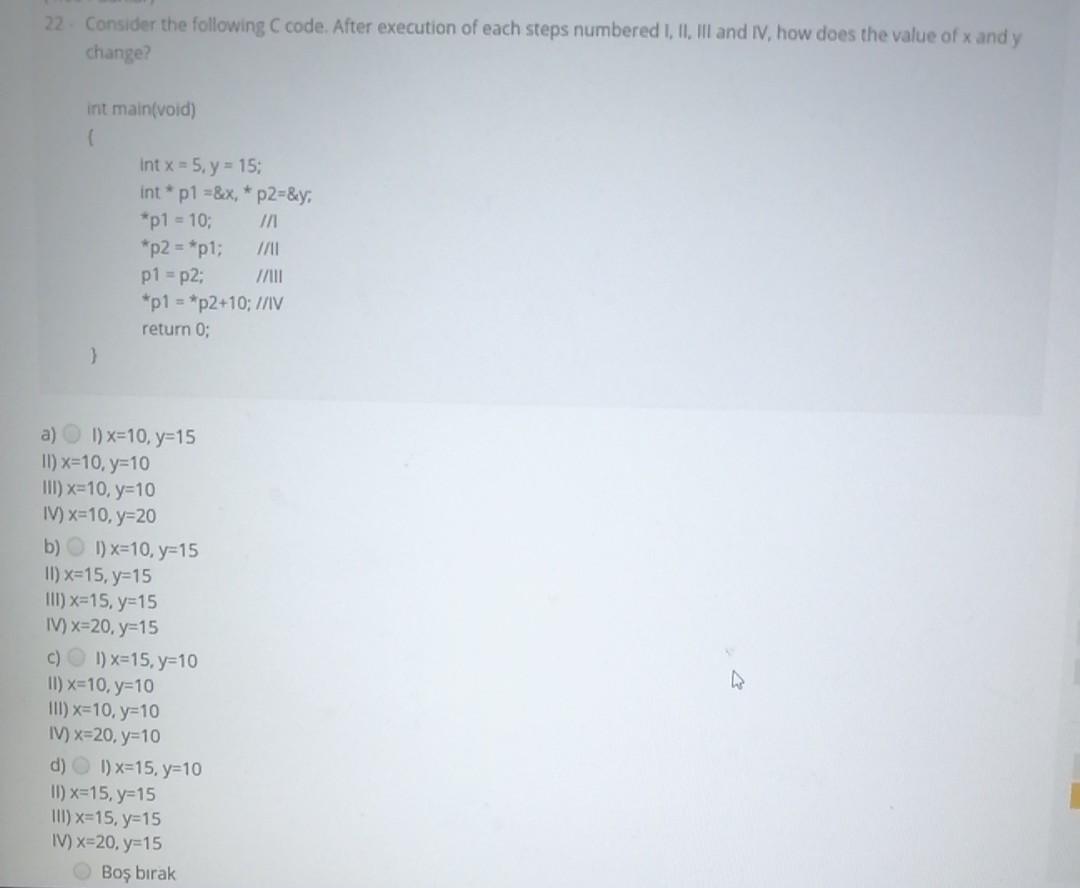 Solved 22 Consider the following C code. After execution of | Chegg.com