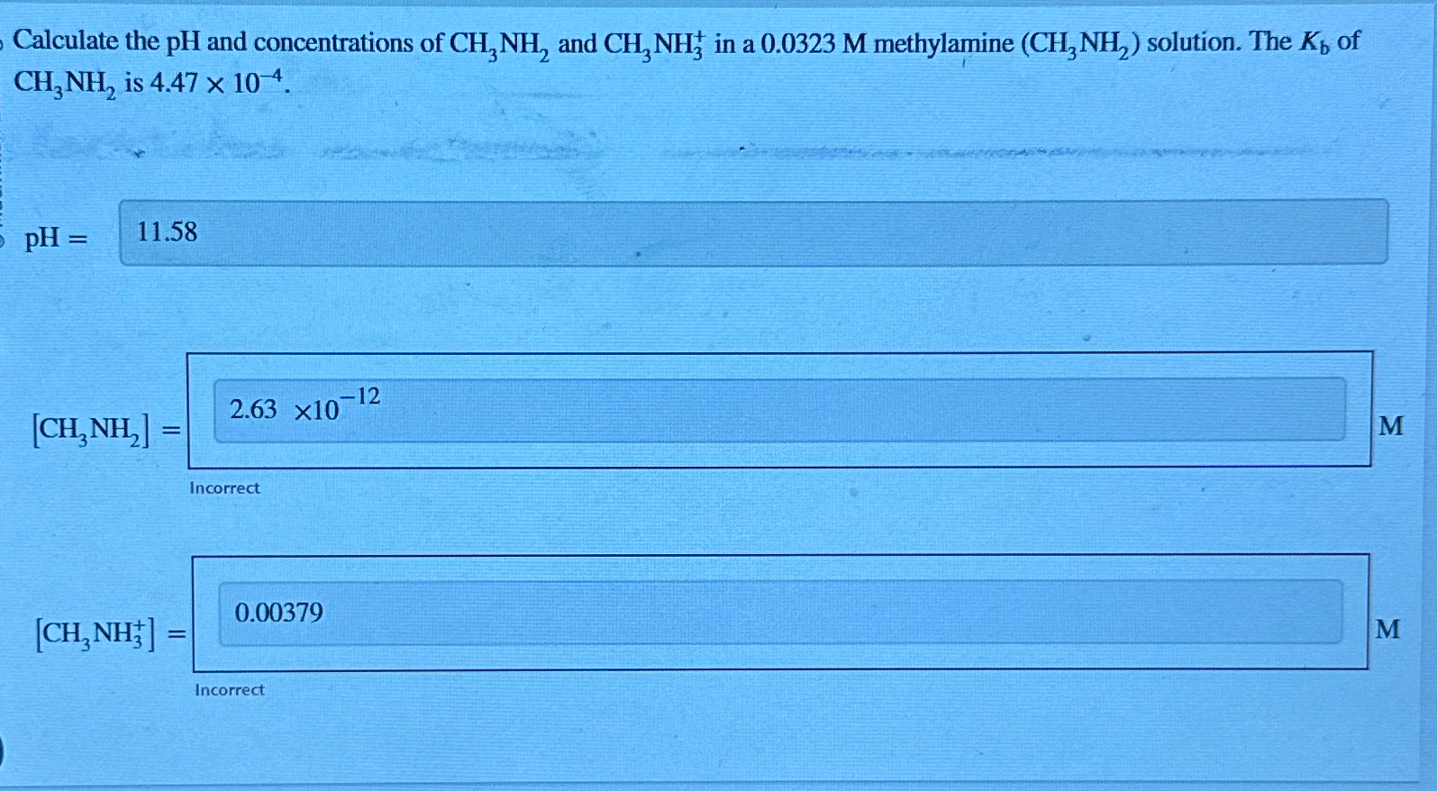 Solved Calculate the pH ﻿and concentrations of CH3NH2 ﻿and | Chegg.com