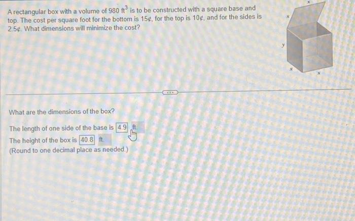 Solved A rectangular box with a volume of 980ft3 is to be | Chegg.com