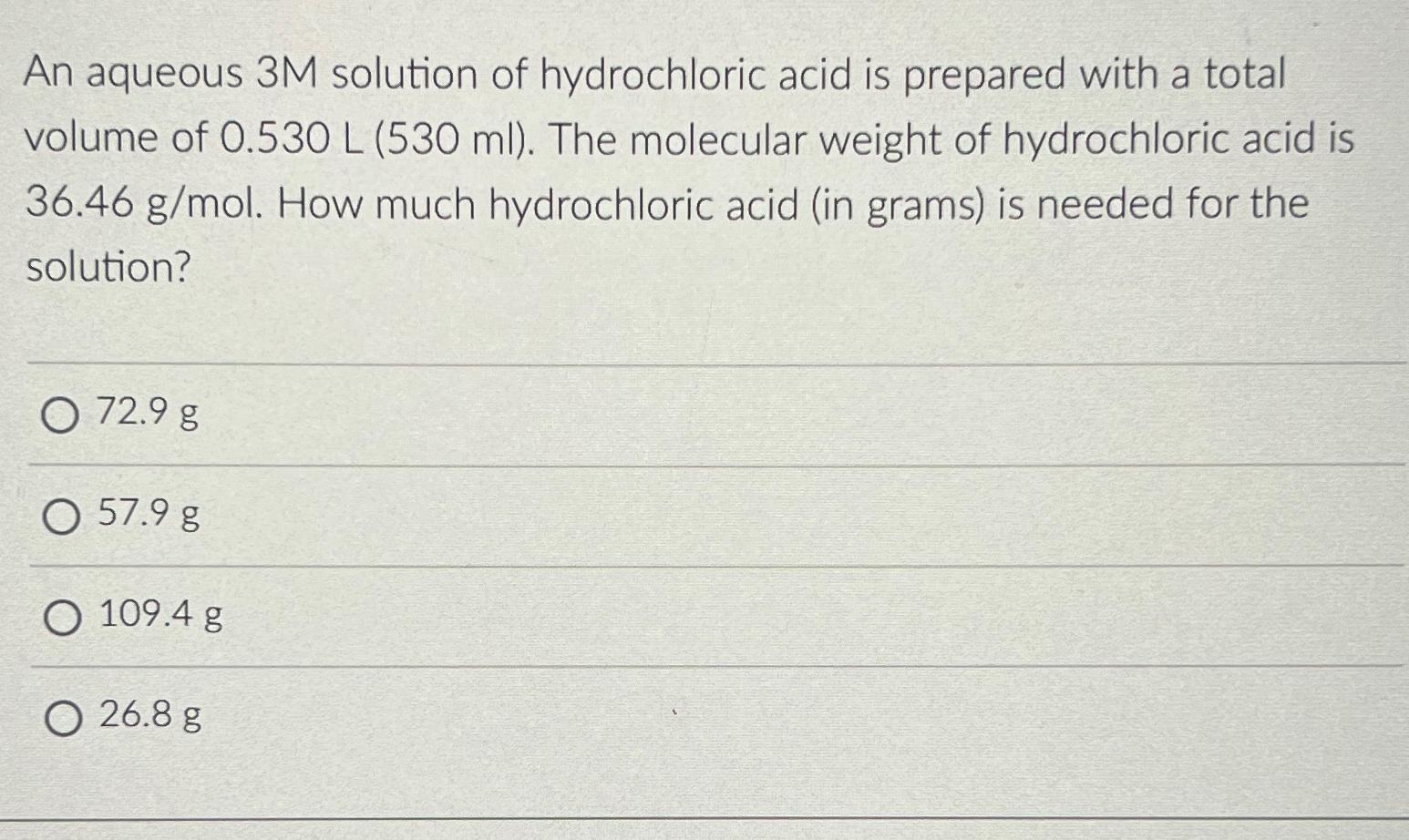 An aqueous 3M ﻿solution of hydrochloric acid is | Chegg.com