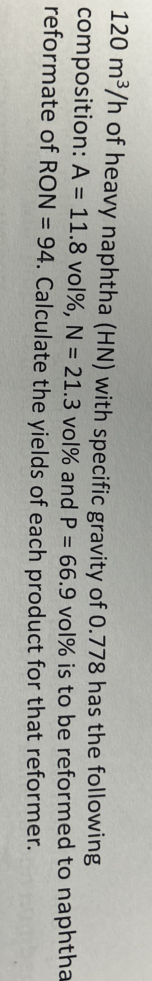 120m3h ﻿of heavy naphtha (HN) ﻿with specific gravity | Chegg.com