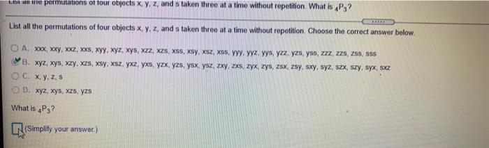 Solved Le permutations of four objects X, Y, Z, and s taken | Chegg.com