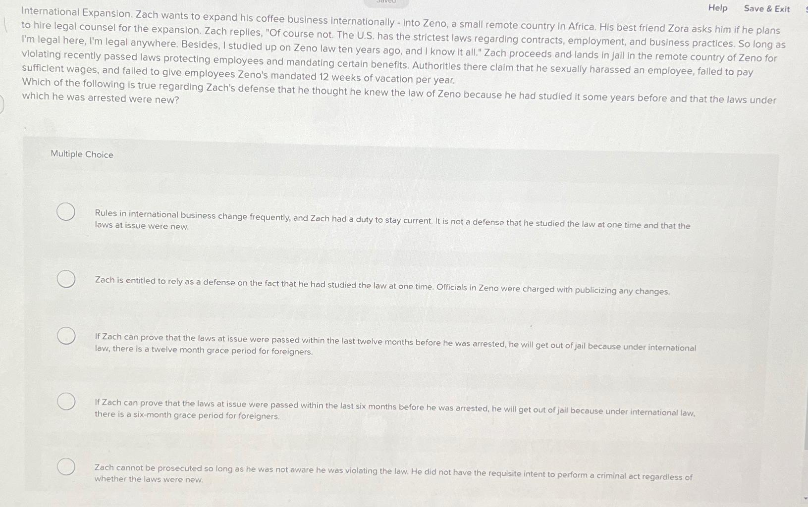 Solved HelpSave & ExitInternational Expansion. Zach wants to | Chegg.com