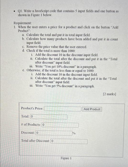 Solved • Q1. Write a JavaScript code that contains 5 input | Chegg.com
