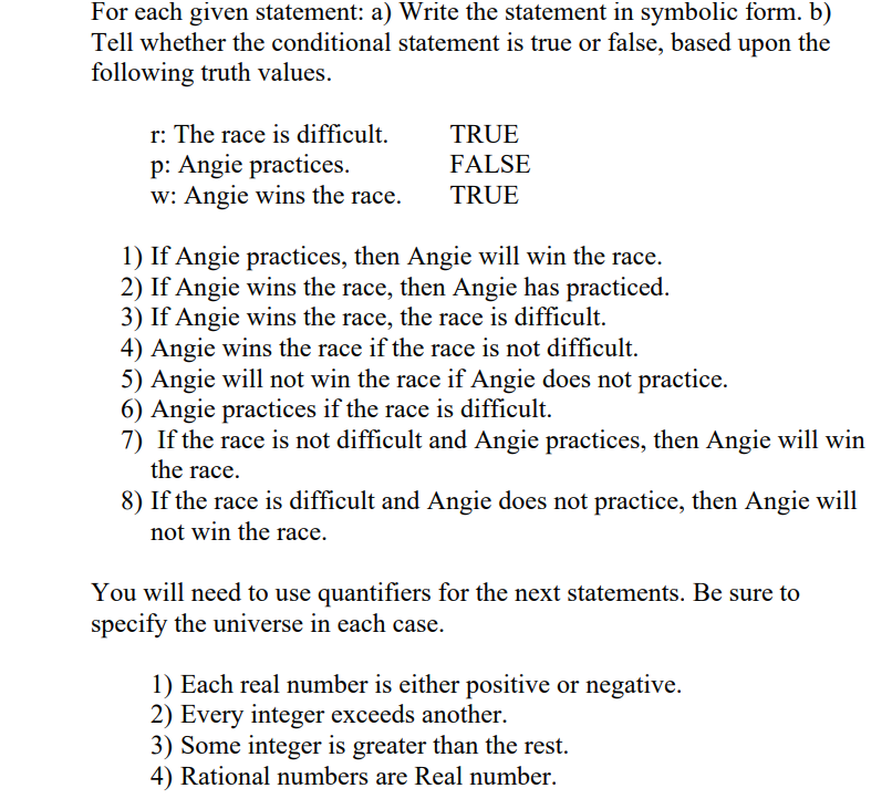 Solved For each given statement: a) ﻿Write the statement in | Chegg.com