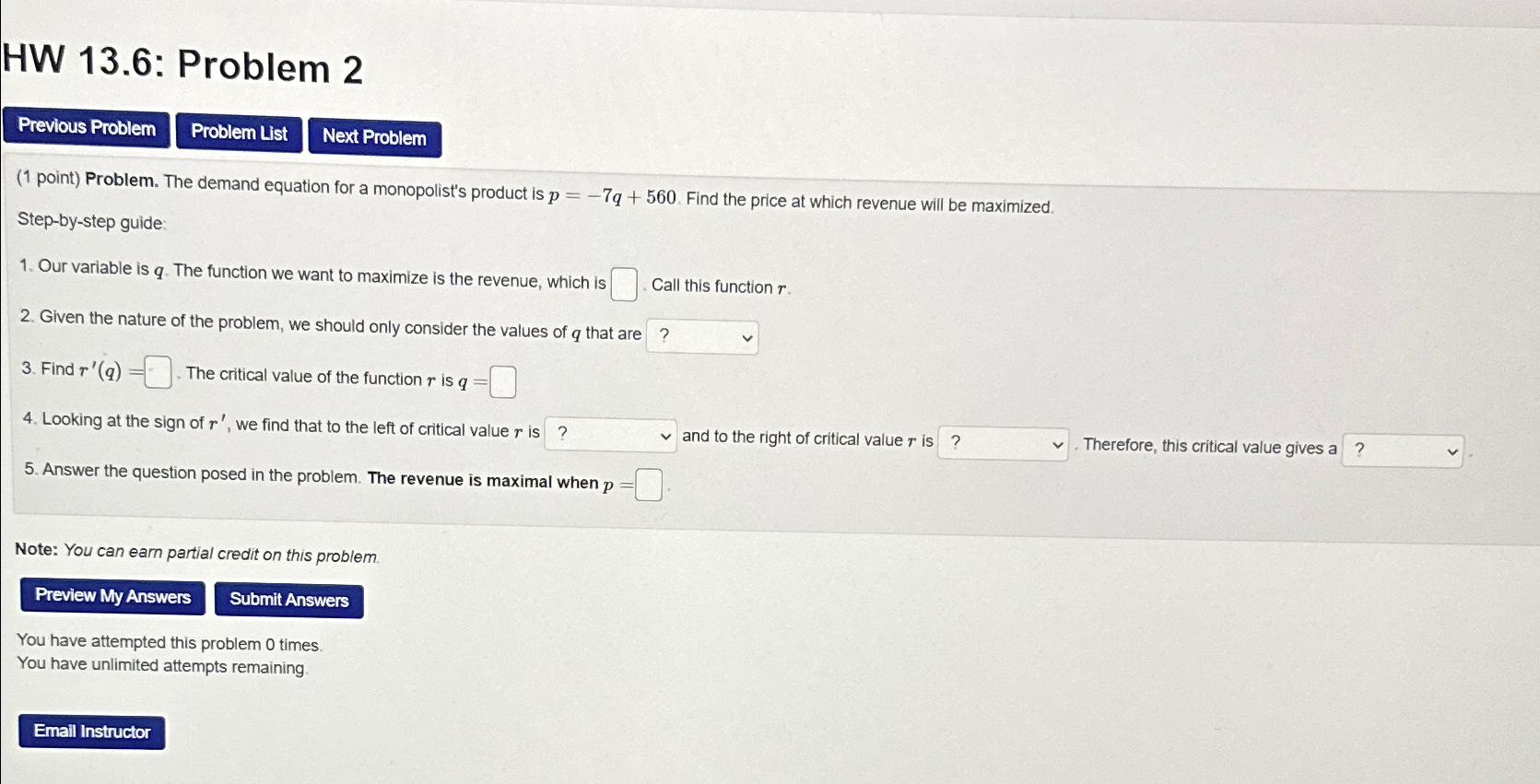 Solved HW 13.6: Problem 2(1 ﻿point) ﻿Problem. The demand | Chegg.com