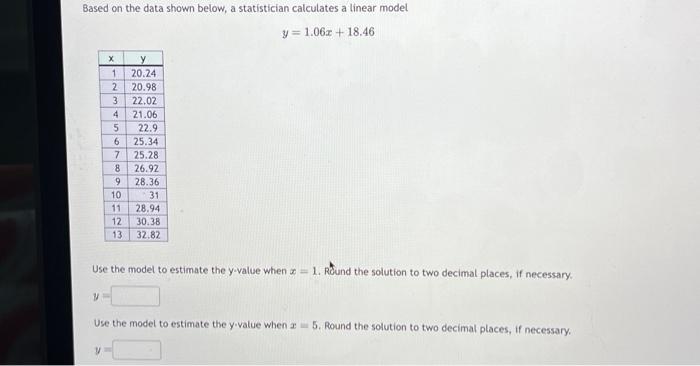 Solved Based on the data shown below, a statistician | Chegg.com
