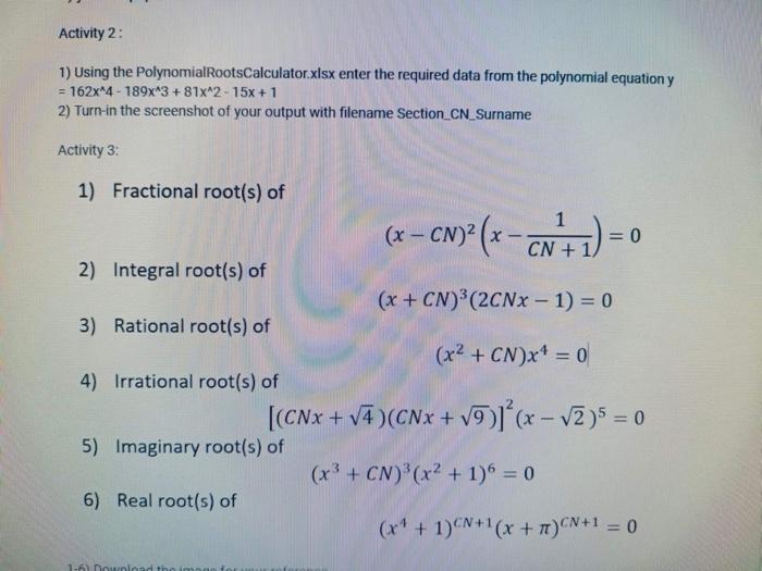 Solved Activity 4: 1. What are the imaginary root(5) of | Chegg.com