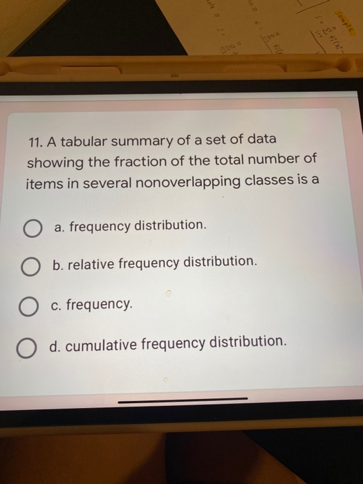 Solved was 450 11. A tabular summary of a set of data | Chegg.com