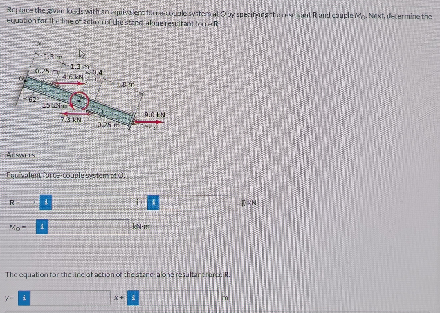 Solved Replace the given loads with an equivalent | Chegg.com
