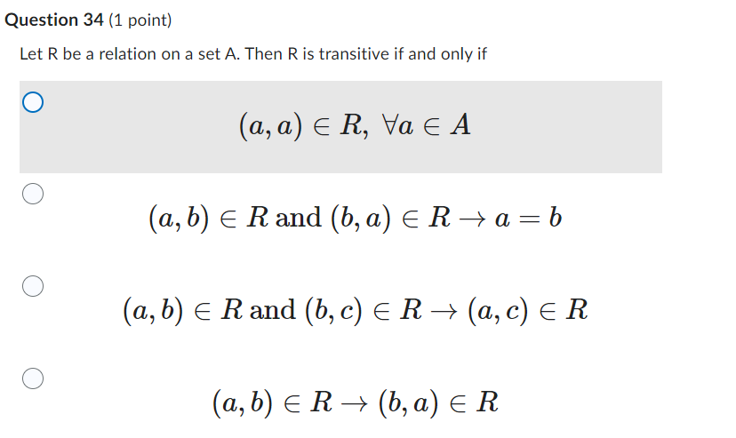 Solved Question 34 (1 ﻿point)Let R ﻿be a relation on a set | Chegg.com